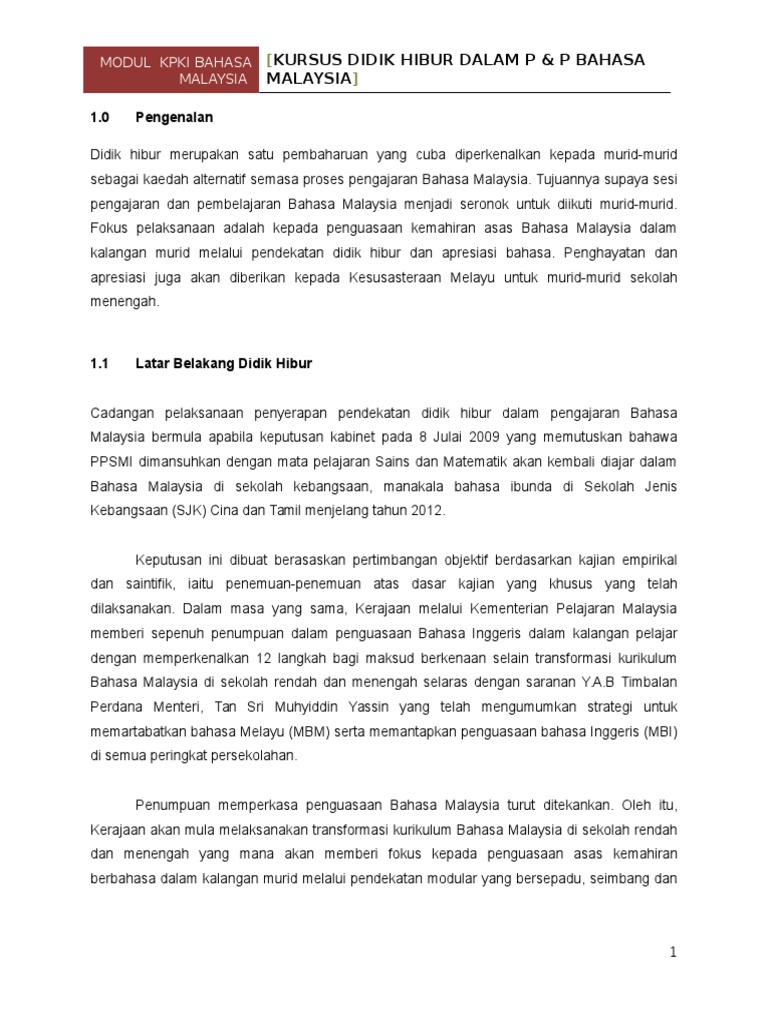 Modul PDP BM Didik Hibur | PDF