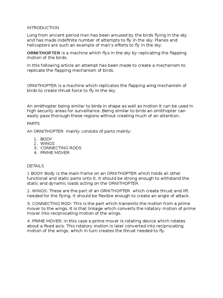 Man-Made Flying Machine Replicating Bird Wing Motion | PDF | Kinematics ...