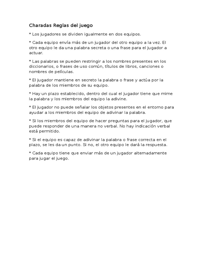 Reglas del juego de charadas | PDF | Ocio | Estilo de vida y ocio