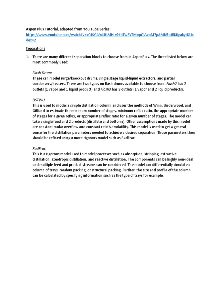 Aspen Plus Tutorial Separations | PDF | Distillation | Laboratories