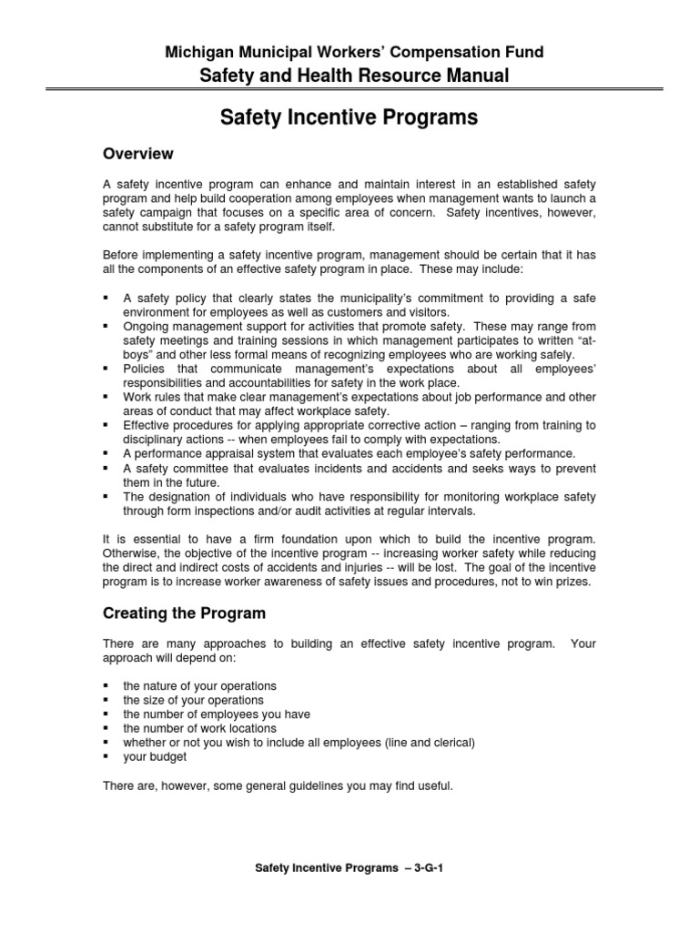 Safety Incentive Programs: Safety and Health Resource Manual | PDF ...