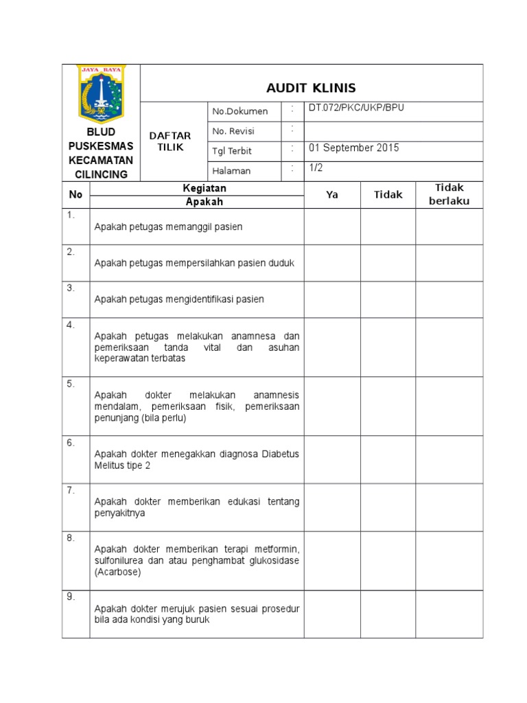 Form Audit Klinis | PDF | Sains & Matematika