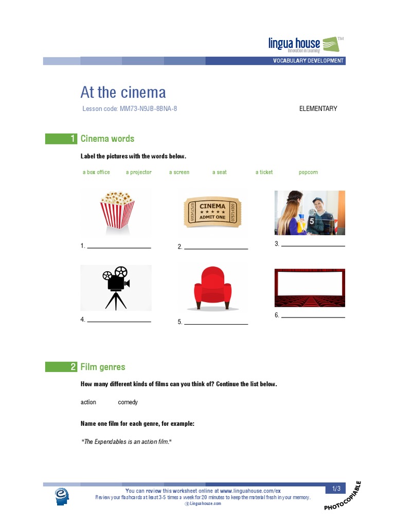 Learn cinema vocabulary and discuss films | PDF | Actor | Movie Theater