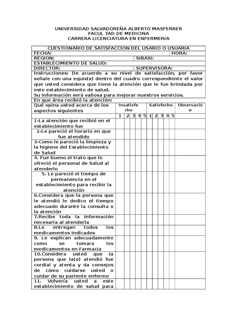 Encuestas de Satisfaccion para Diagnostico de Salud | PDF | Enfermería | Cuidado de la salud