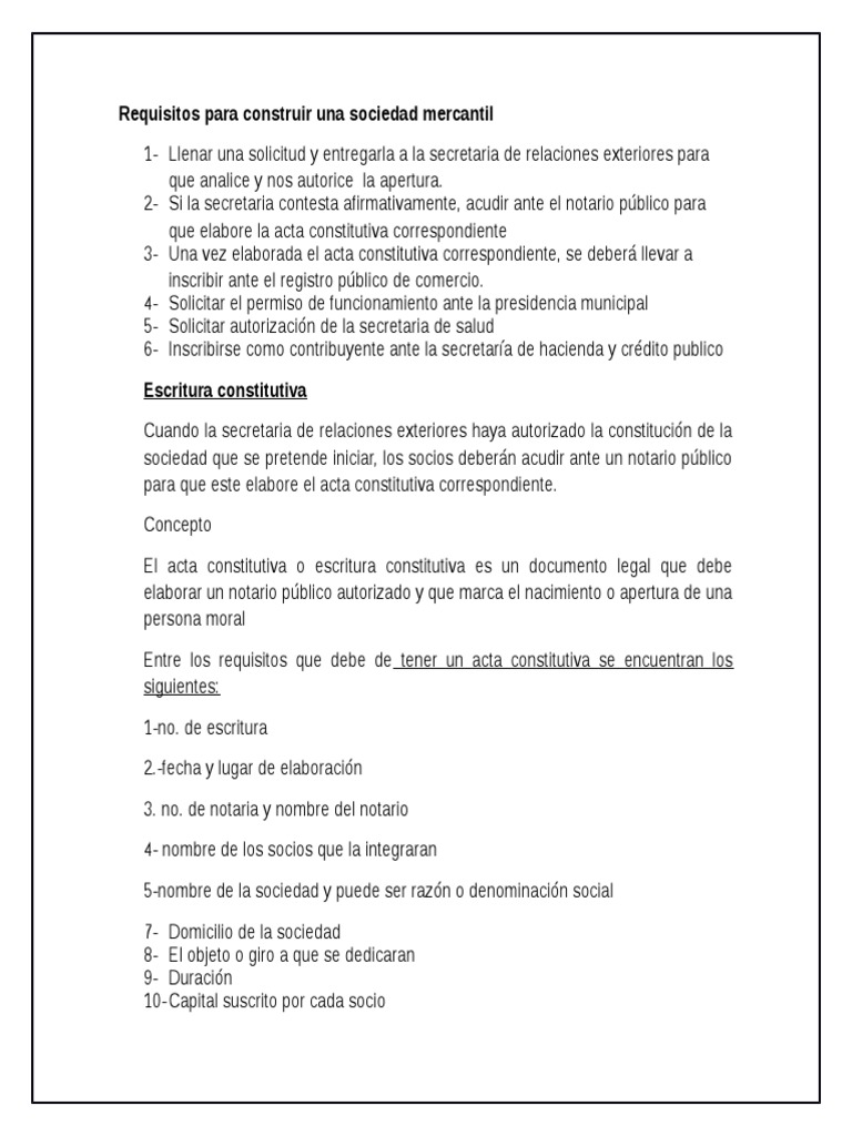 Requisitos para Sociedad Mercantil | PDF | Liquidación | Capitalismo