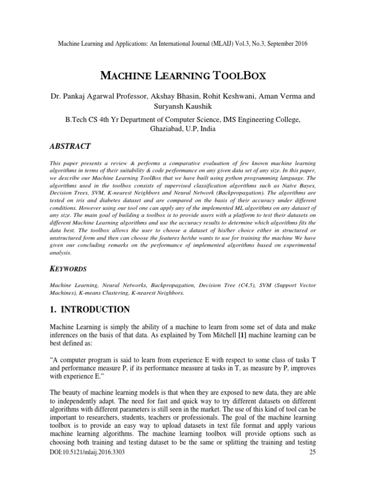 Machine Learning Toolbox | PDF | Machine Learning | Statistical Classification