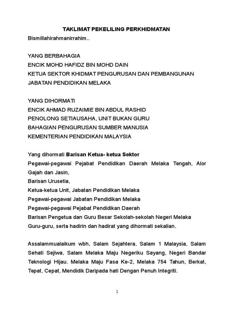 Teks MC Taklimat Pekeliling 2 | PDF