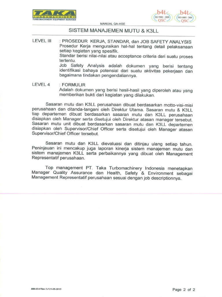 9.b MM-03 Sistem Manajemen Mutu K3LL - R3 | PDF