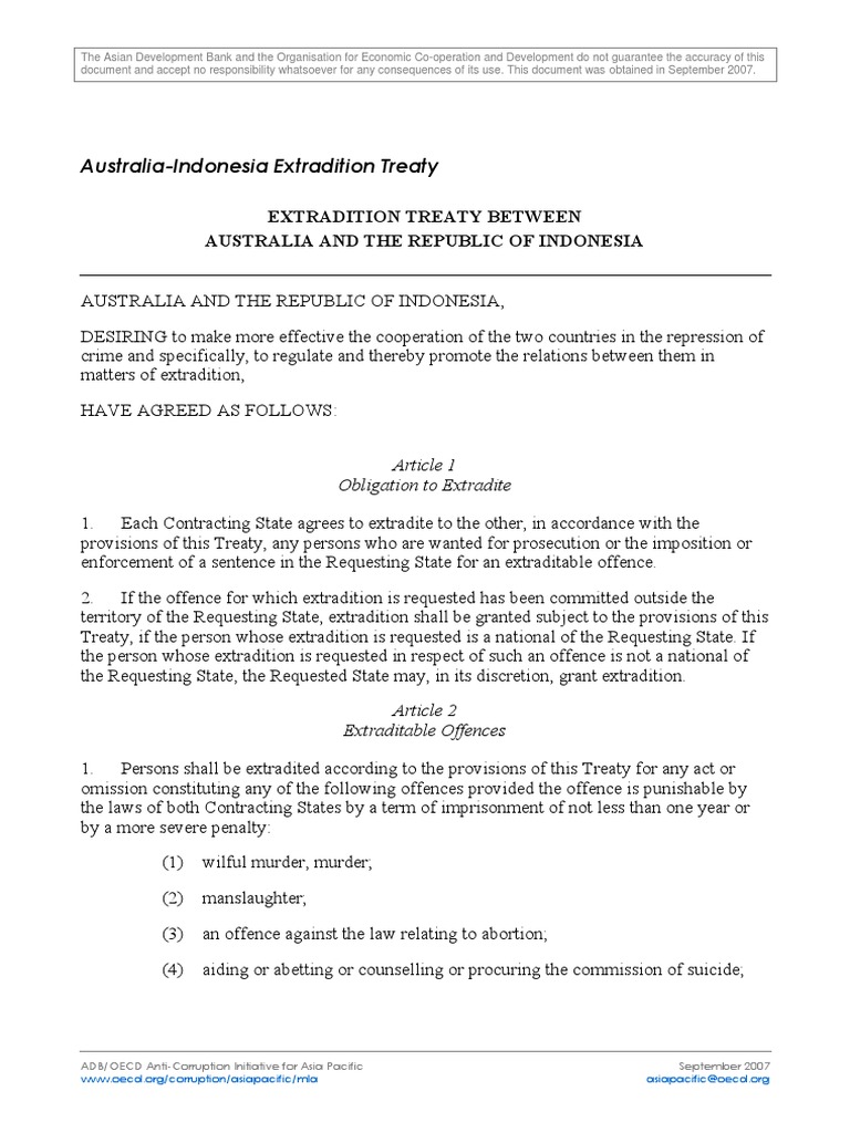 Extradition Treaty Between Australia and The Republic of Indonesia ...