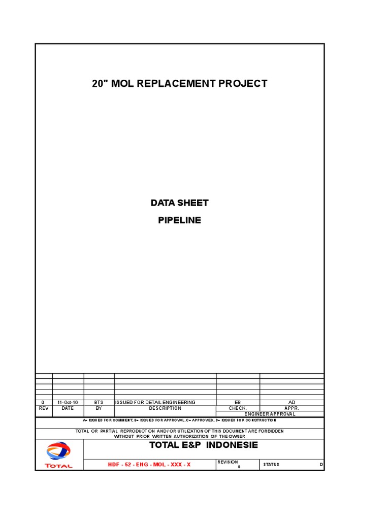 20" Mol Replacement Project: Data Sheet Pipeline | PDF