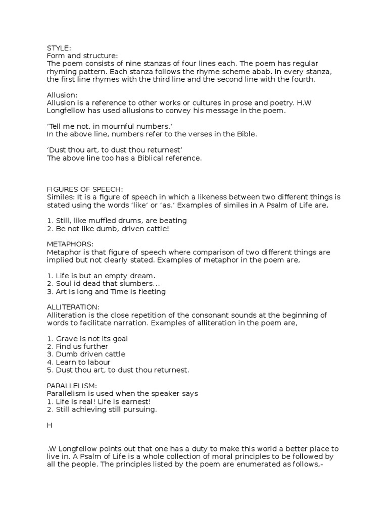 A Psalm of Life Analysis | PDF