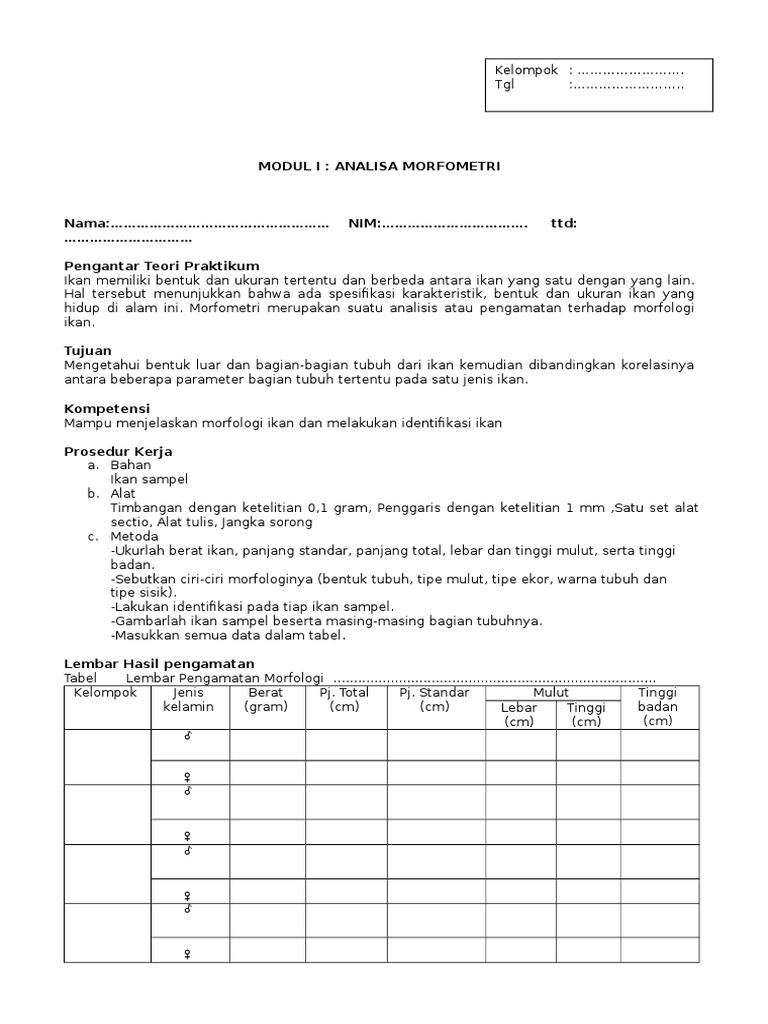 Analisis Morfometri Ikan: Panduan Praktikum | PDF