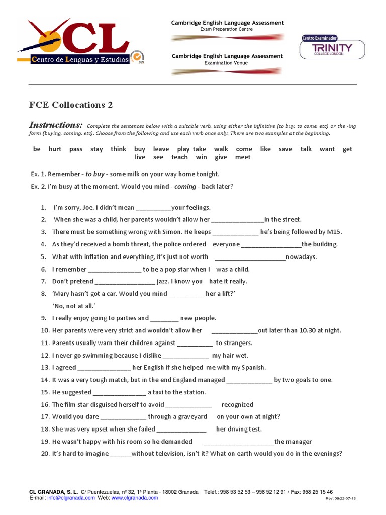FCE Collocations 2 | PDF