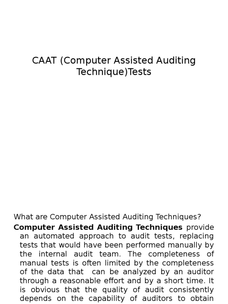 CAAT (Computer Assisted Auditing Technique) Tests | PDF | Accounts ...