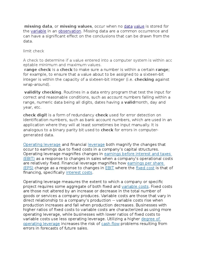 Data Value Variable Observation | PDF | Leverage (Finance) | Error ...