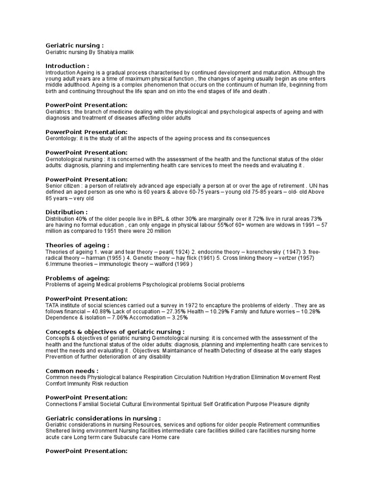 An Overview of Geriatric Nursing: Concepts, Theories, Needs ...