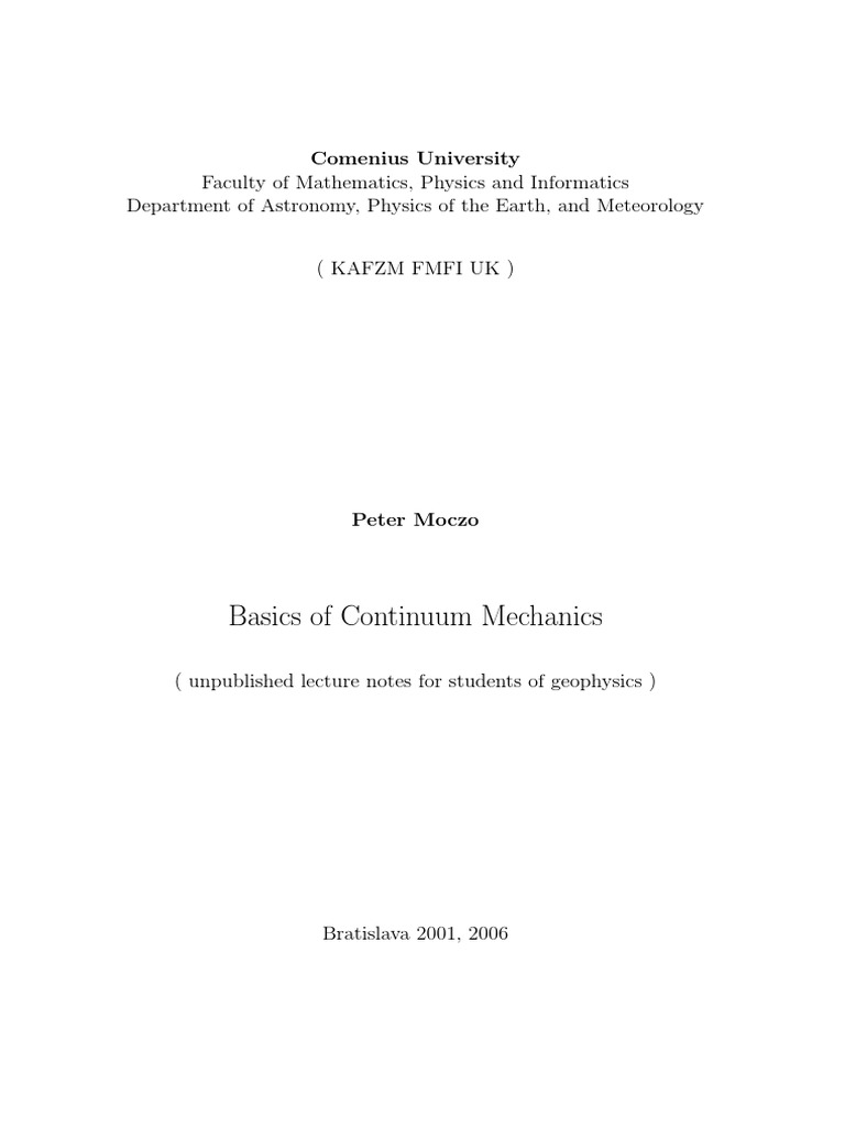 Basics of Continuum Mechanics Notes | PDF | Continuum Mechanics ...