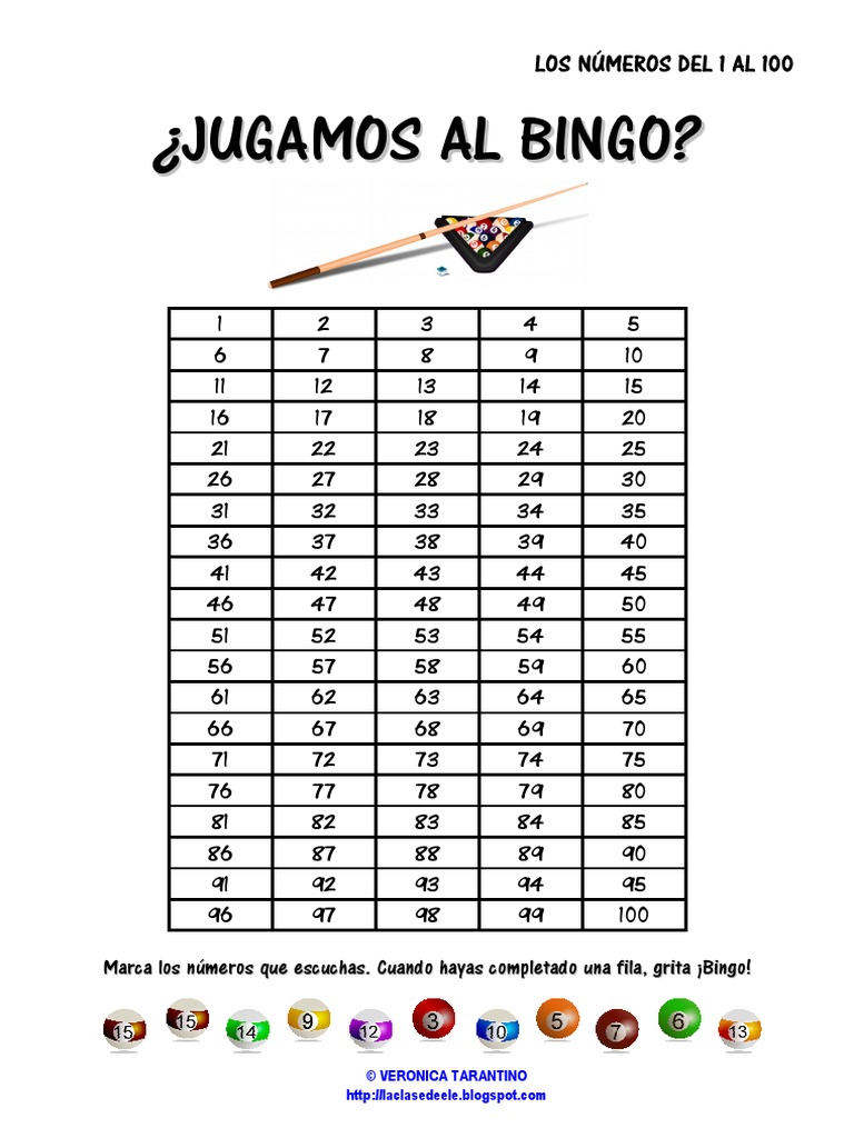 Bingo de Números Del 1 Al 100 | PDF