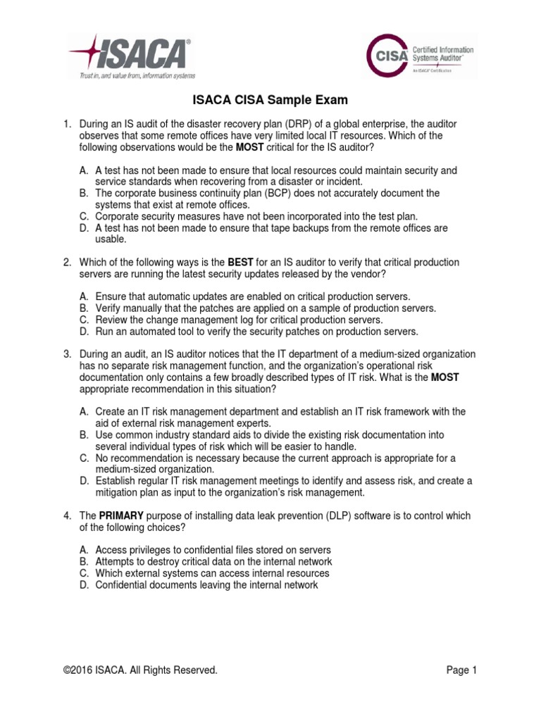 CISA Sample Exam | PDF | Audit | Quality Assurance