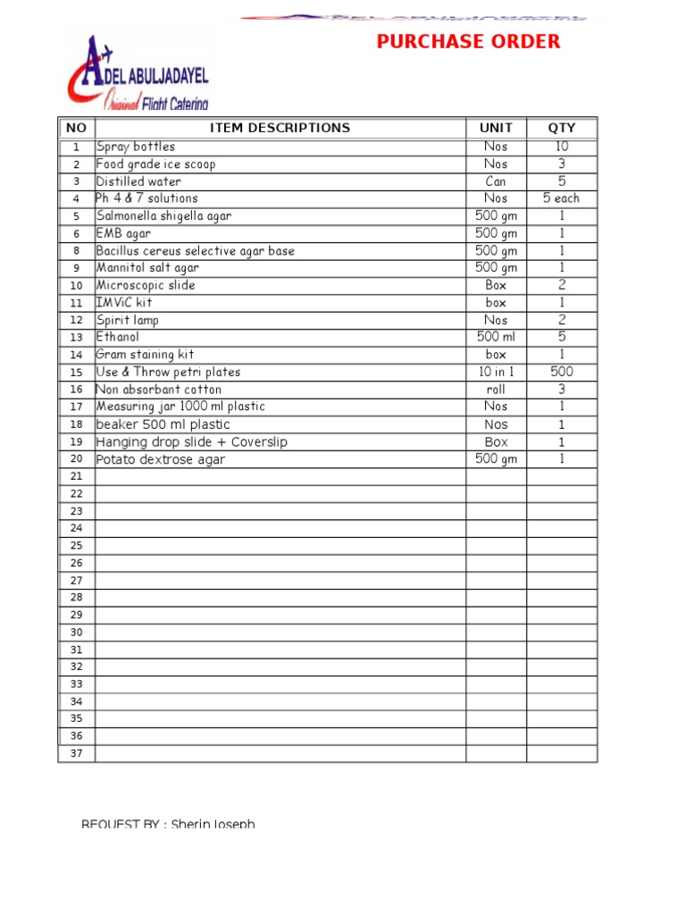 Purchase Order: NO Item Descriptions Unit QTY | PDF