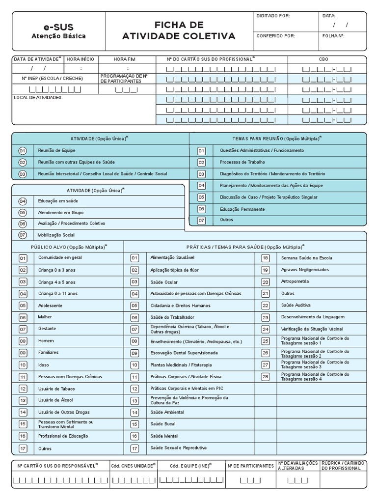 Ficha de atividade coletiva para registro de reuniões, atividades ...