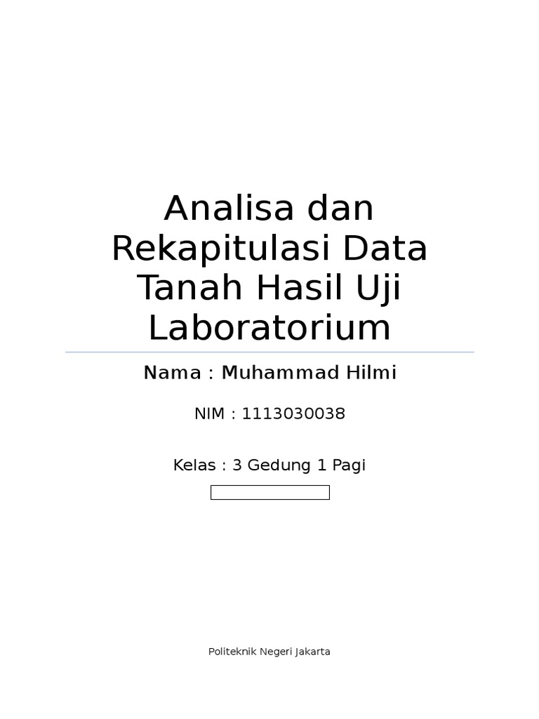 Analisa Dan Rekapitulasi Data Tanah Hasil Uji Laboratorium | PDF ...