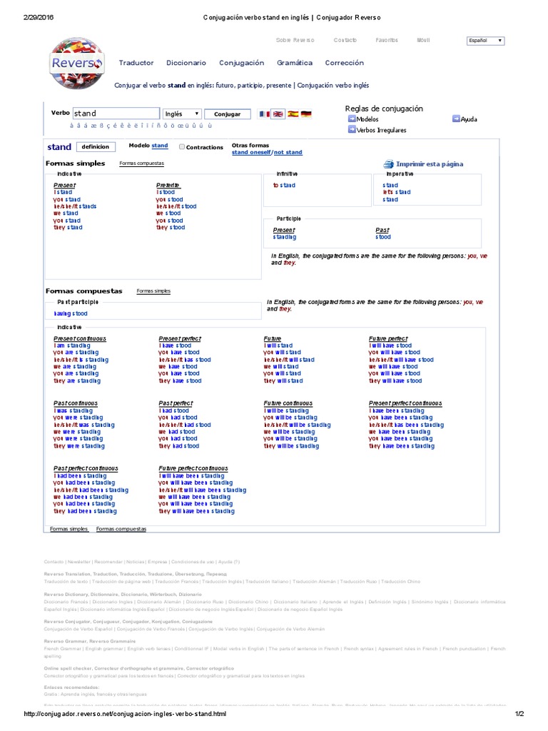 Conjugación Verbo Stand en Inglés _ Conjugador Reverso | Onomastics ...
