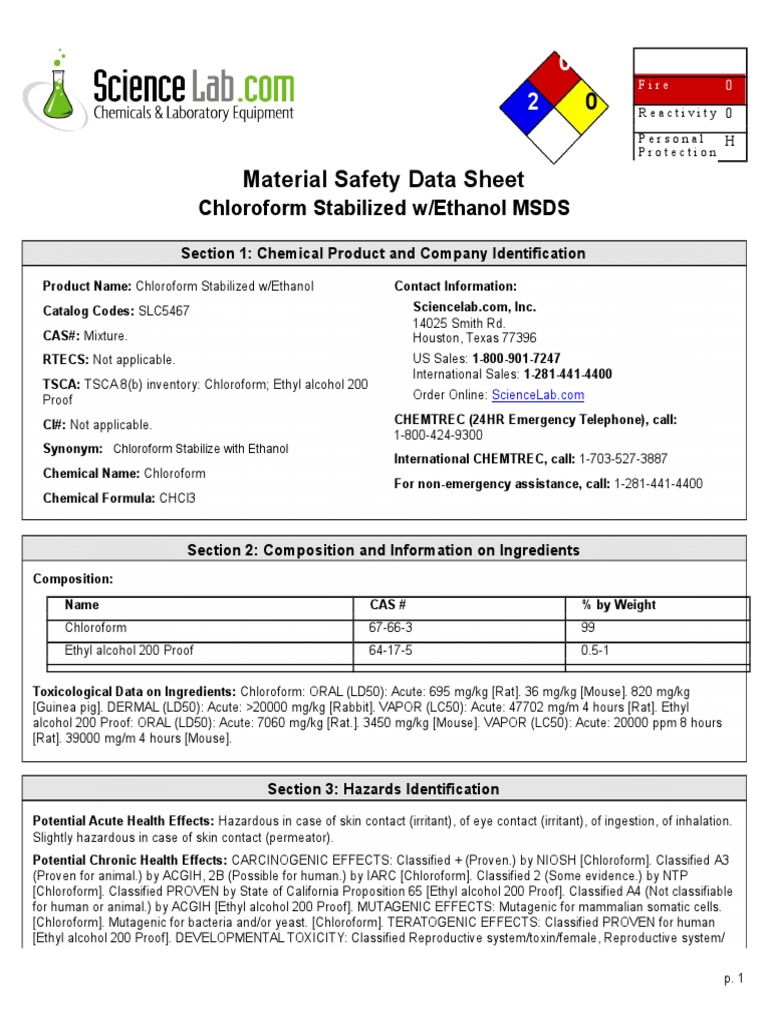Msds Kloroform_2 (1) | Toxicity | Personal Protective Equipment