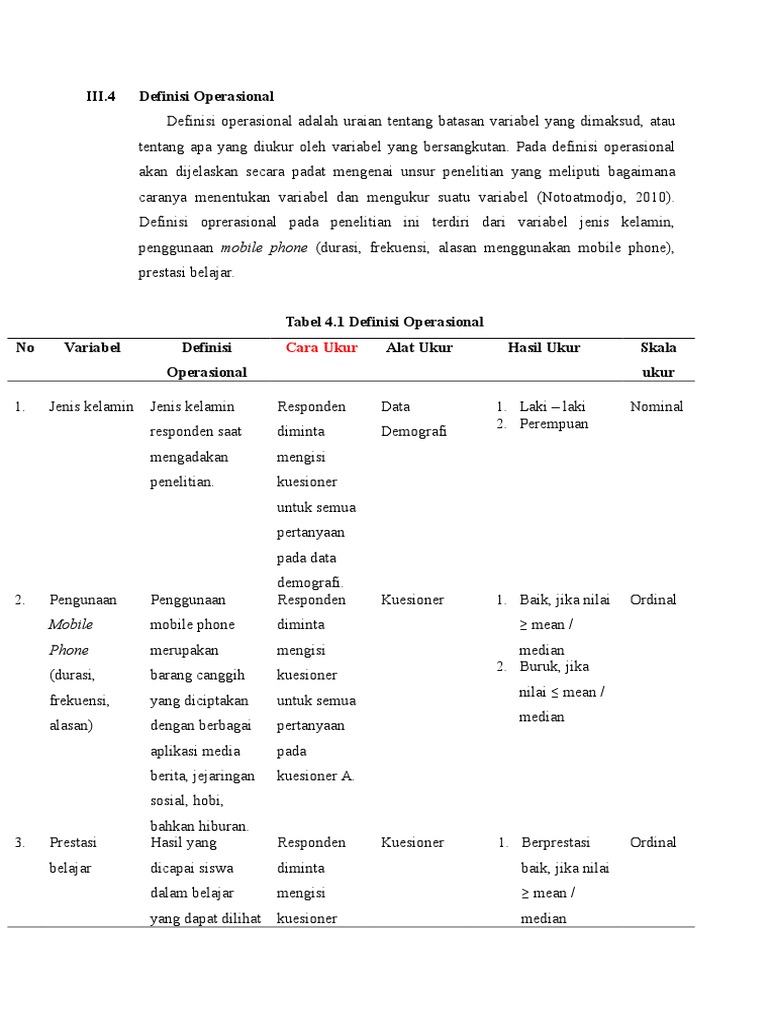 Definisi Operasional | PDF