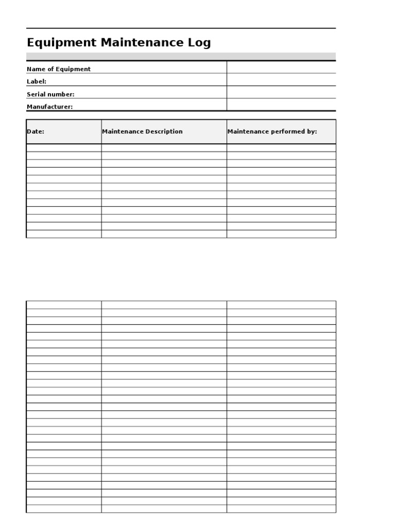 Equipment Maintenance Log | PDF | Technology & Engineering