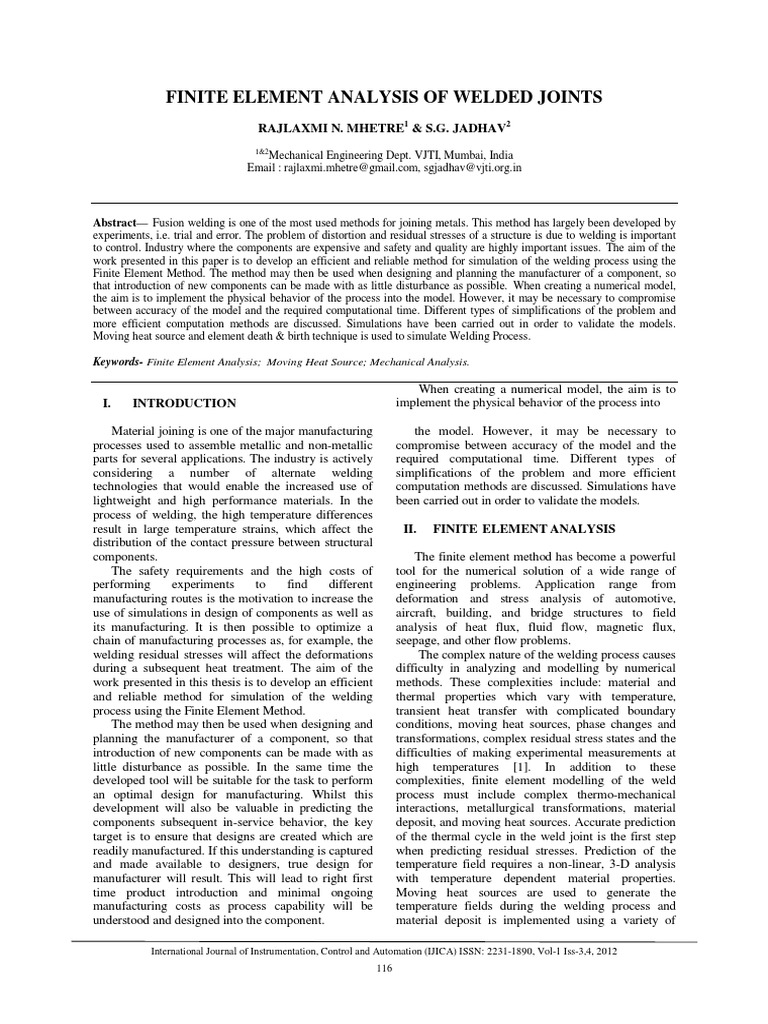 Finite Element Analysis of Welds | PDF | Welding | Construction