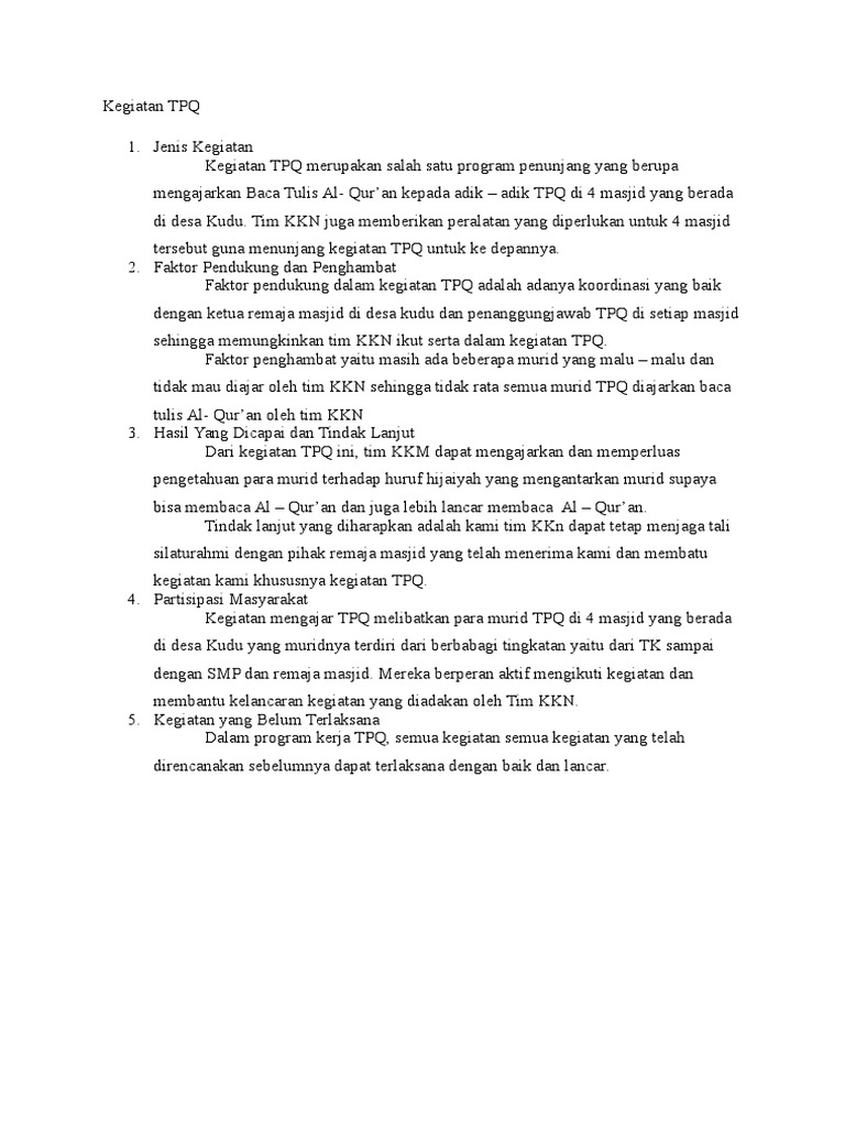 Program TPQ di Desa Kudu | PDF