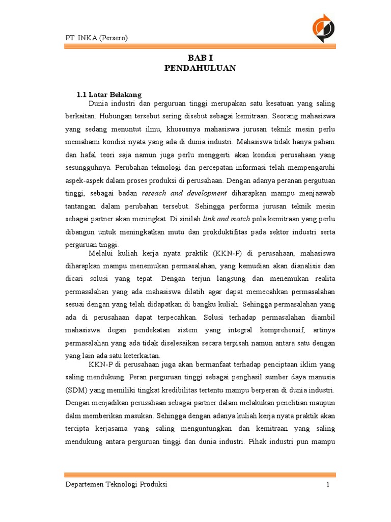 Magang Mahasiswa di PT INKA Madiun | PDF