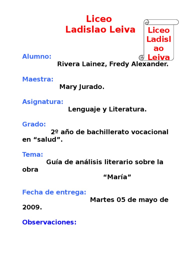 Analisis de La Obra Maria | PDF | Narración | Science