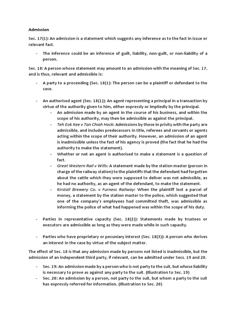 Admission and Confession | Confession (Law) | Law Of Agency