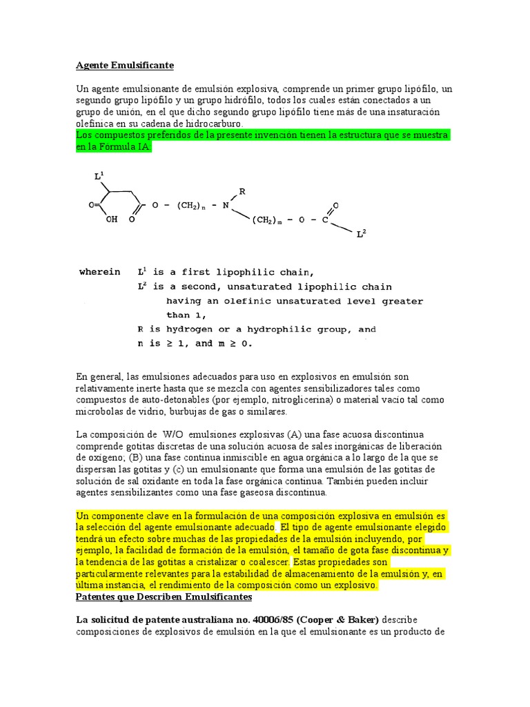 Agente Emulsificante | PDF | Material explosivo | Ácido graso