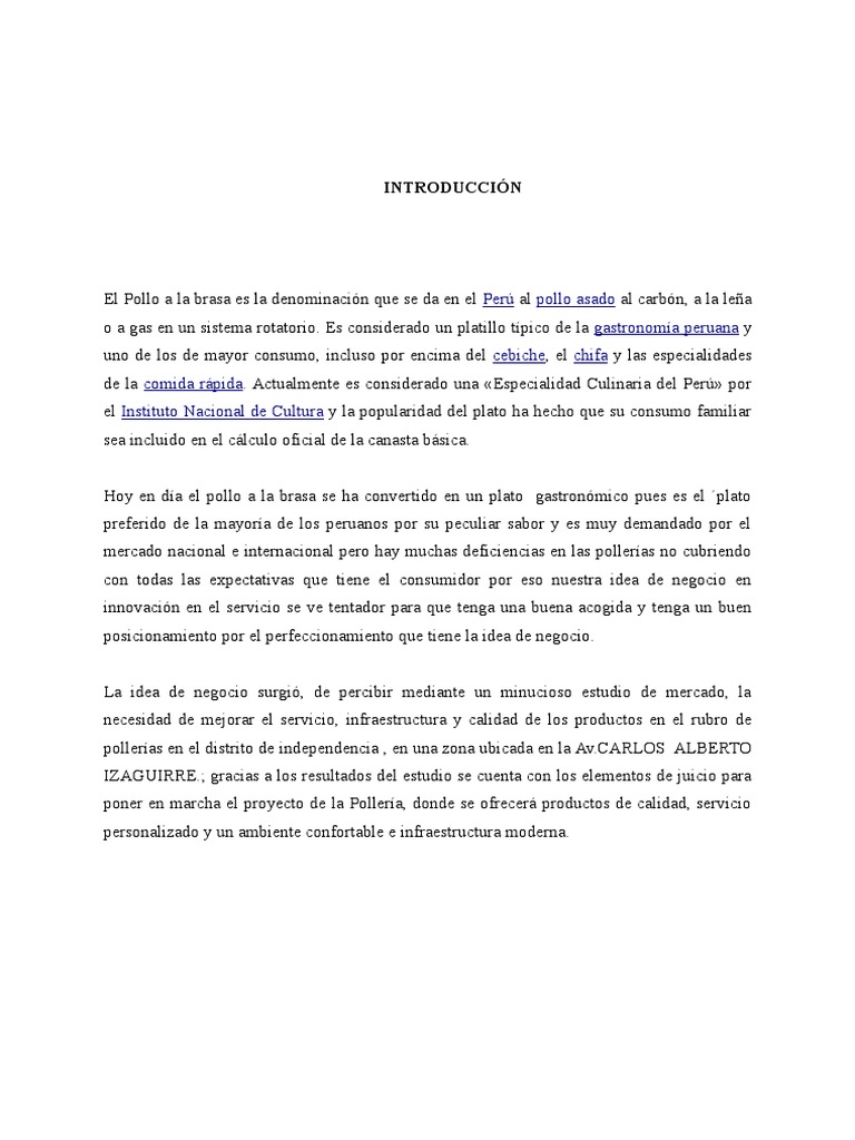 Proyecto de Negocio de La Polleria Delicius Chicken - Docx Suu | PDF ...