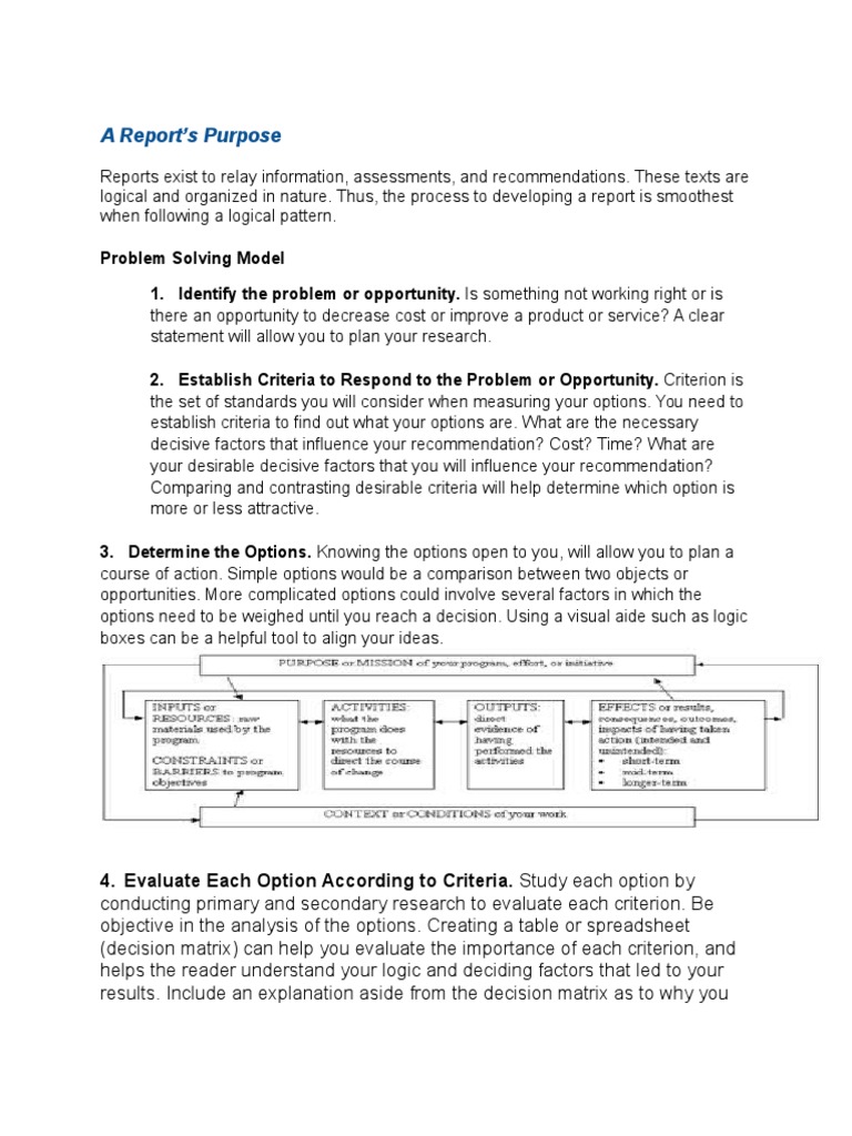 A Report's Purpose: 4. Evaluate Each Option According To Criteria ...