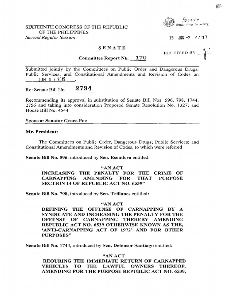 New Anti-Carnapping Law | United States Senate | Vehicles