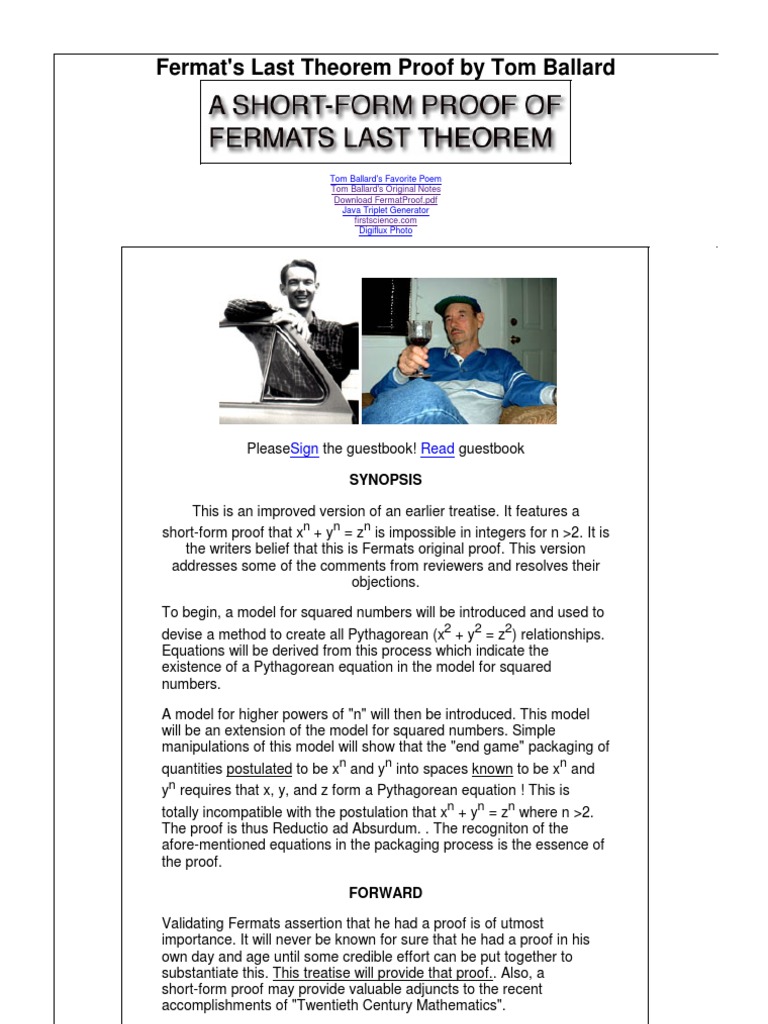 A Short-Form Proof of Fermat's Last Theorem | PDF | Mathematical Proof ...