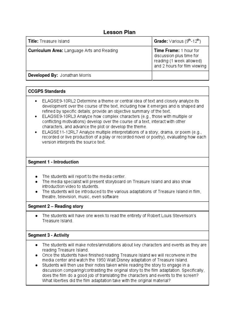 Treasure Island Lesson Plan | PDF