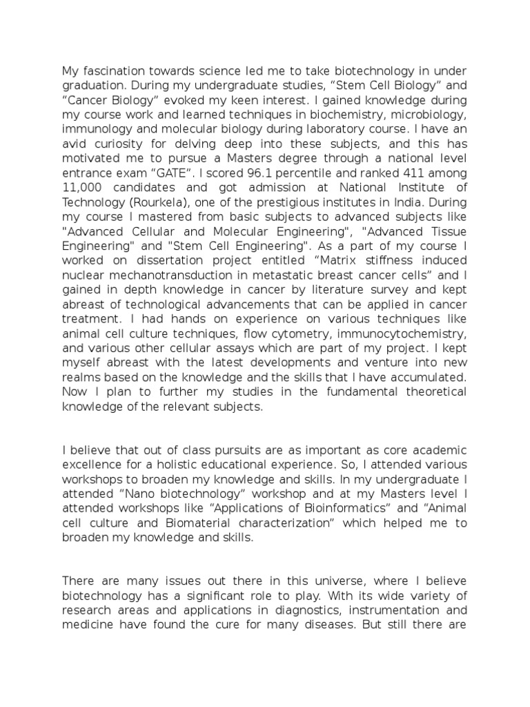 Actrec Sop | PDF | Biotechnology | Undergraduate Education