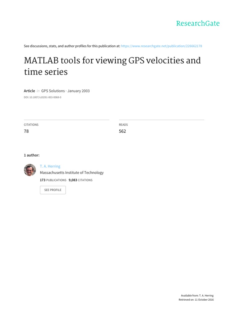 Analysis and Visualization of GPS Velocity Fields and Time Series Data Using MATLAB Tools | PDF ...