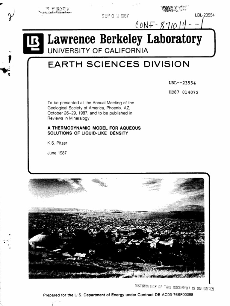 Pitzer Model 1987 | PDF | Chemical Equilibrium | Mechanics