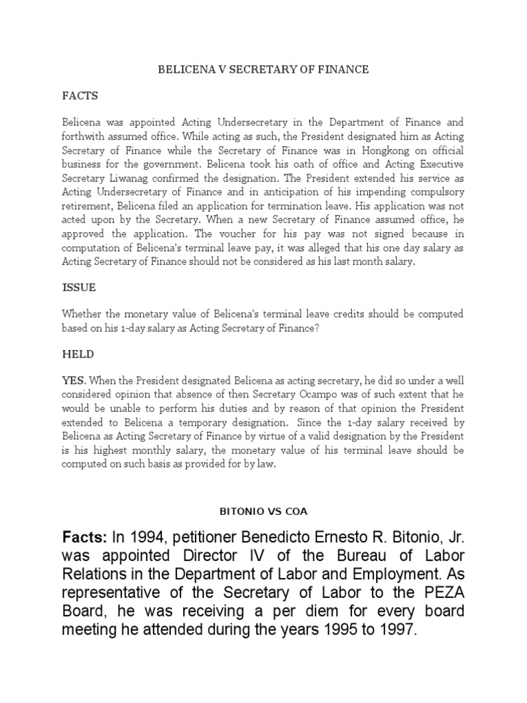 Facts: in 1994, Petitioner Benedicto Ernesto R. Bitonio, JR | PDF ...