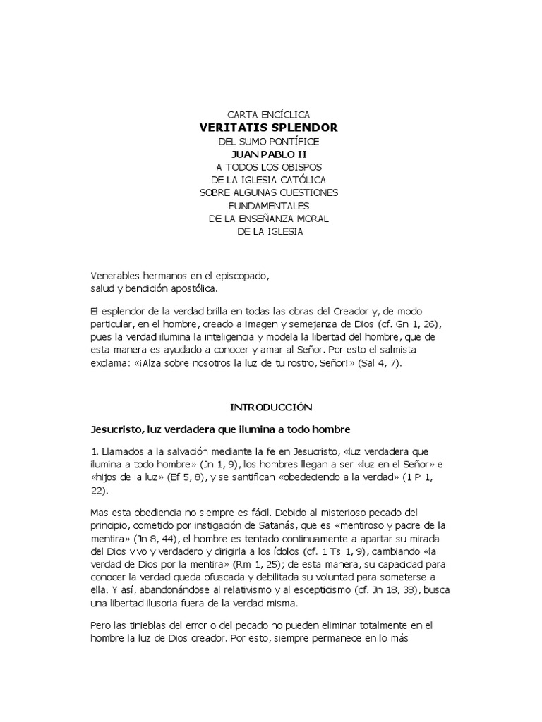 Veritatis Splendor (6 de Agosto de 1993) - Juan Pablo II | PDF | Diez ...
