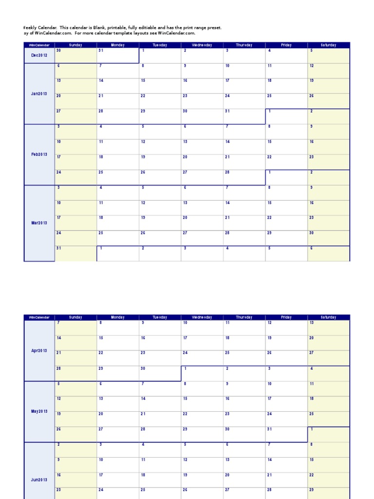 2013 Weekly Calendar. This Calendar Is Blank, Printable, Fully ...