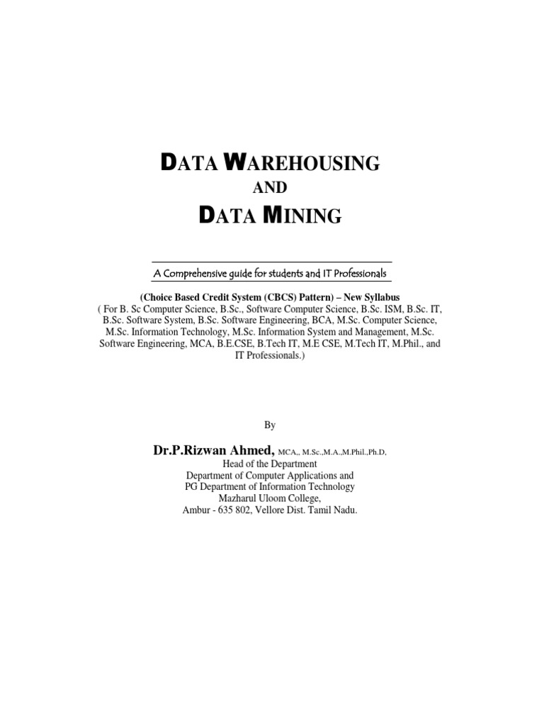 Data Warehousing And Data Mining Drprizwan Ahmed Pdf Cluster Analysis Data Warehouse
