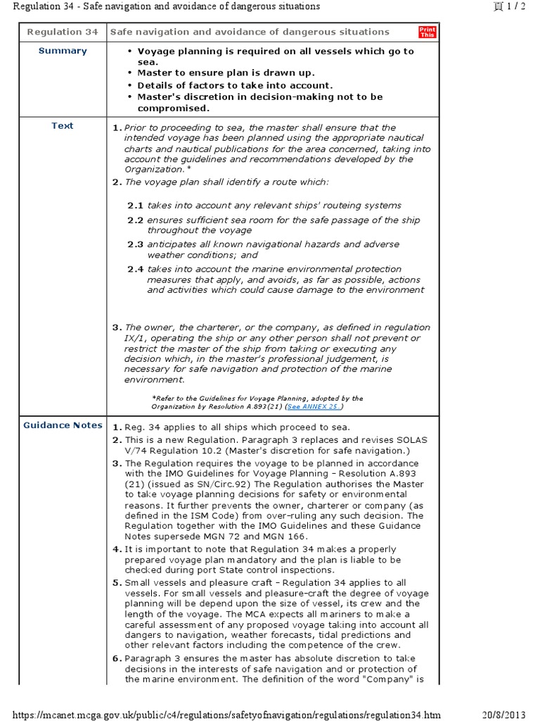 SOLAS Chapter V - Regulation 34 | PDF | Navigation | Ships