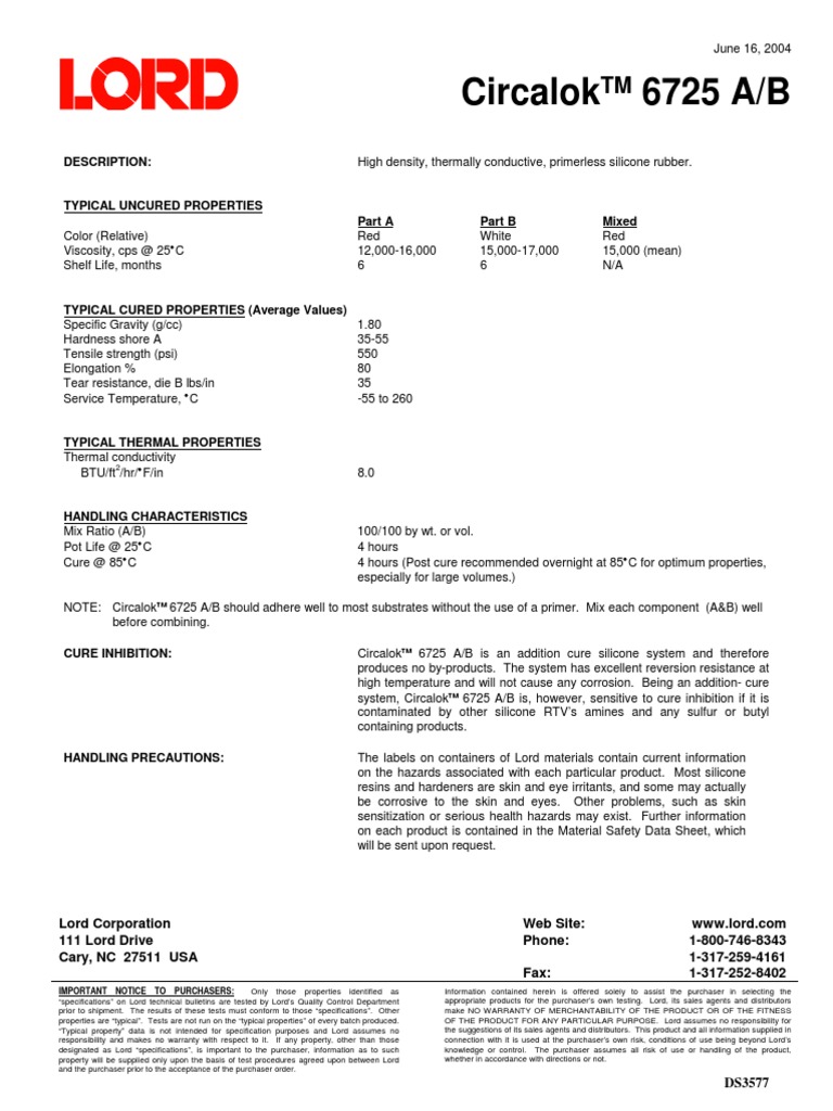 Potting Rojo Circalok 6725 | PDF | Silicone | Specification (Technical ...